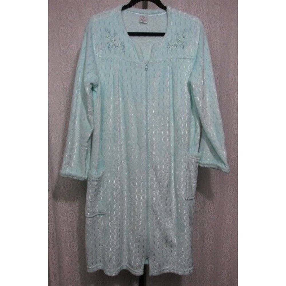 Mint Green Floral Embroidery Robe Nightgown, Size M - Gem